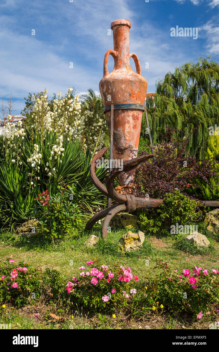 A decorative urn in a small park in the Black Sea port of Sinop, Turkey ...
