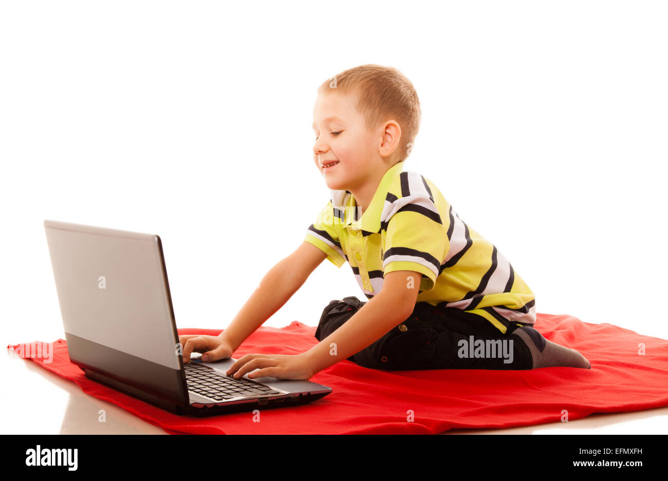 Education, school, technology and internet concept - little student boy ...
