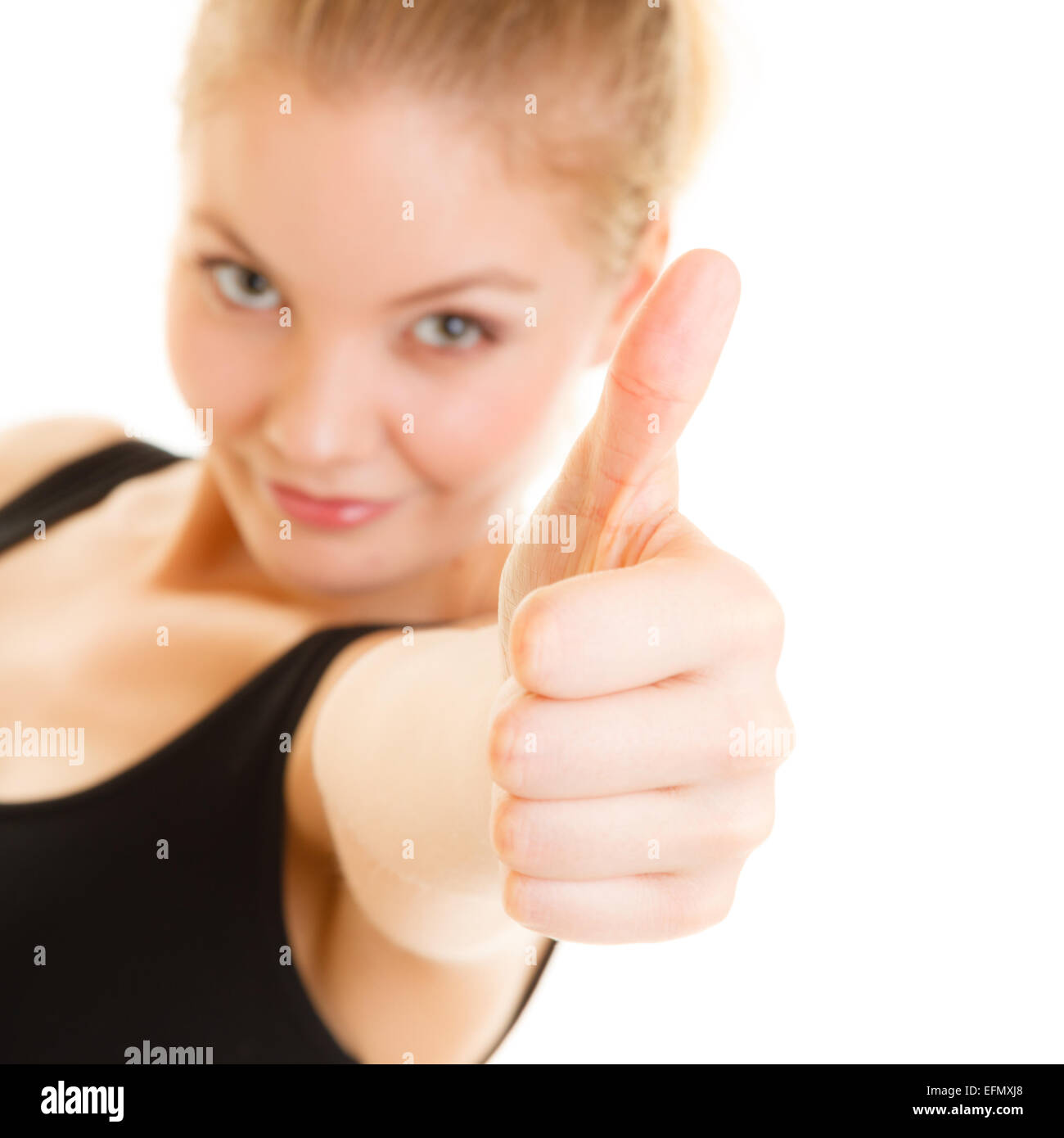 Health care healthy lifestyle. fit fitness sport woman thumb up sign ...