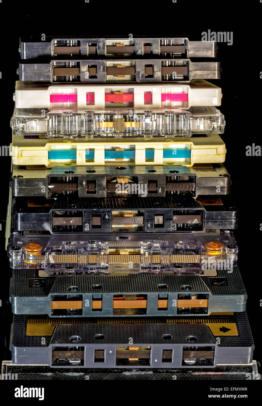 Stack of cassette tapes with ends exposed Stock Photo - Alamy