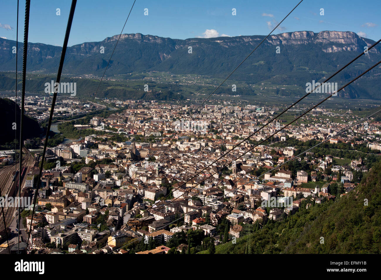 Bolzano Italy as viewed high up from a cable car Stock Photo - Alamy