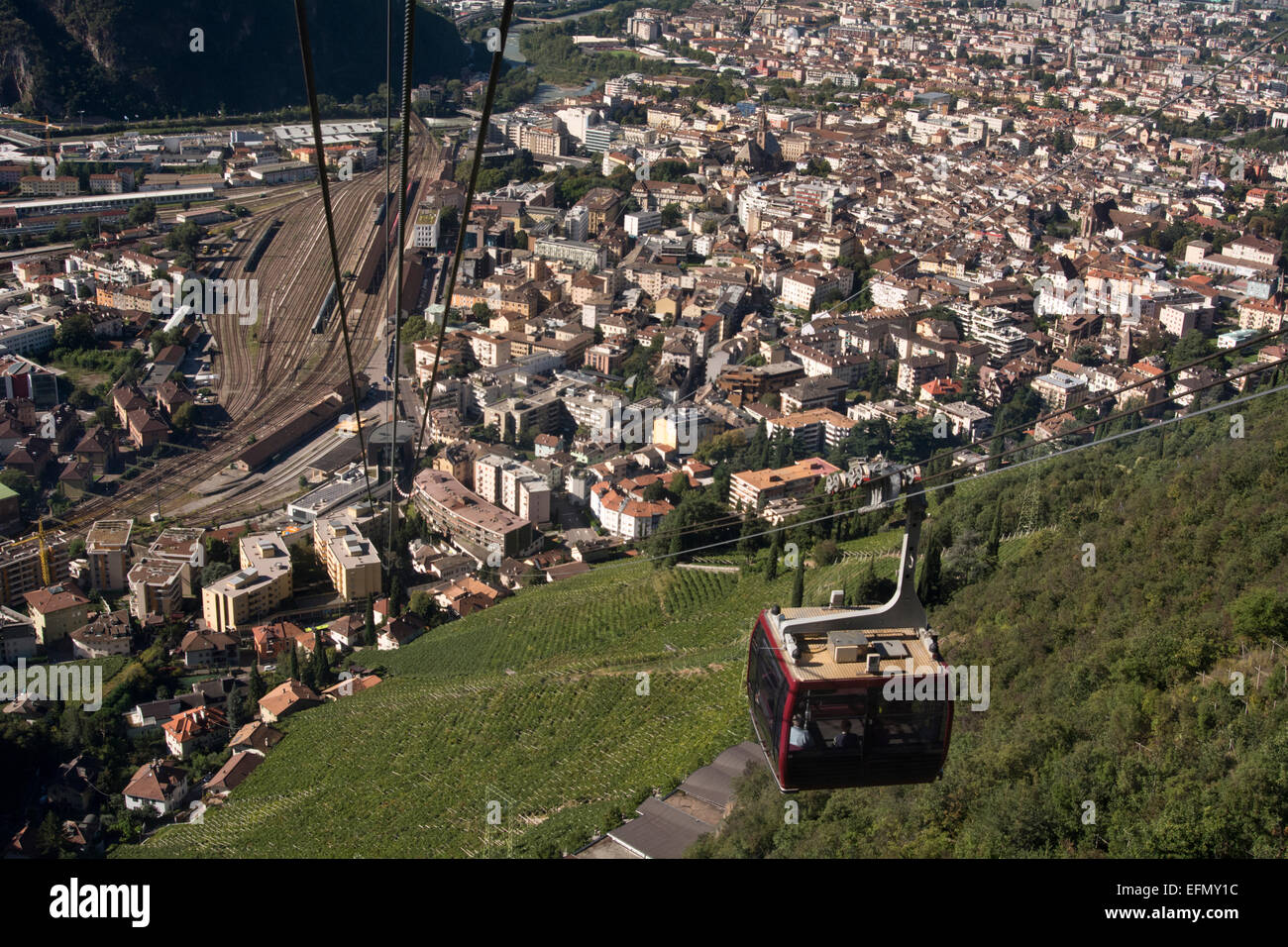 Bolzano Italy as viewed high up from a cable car Stock Photo - Alamy
