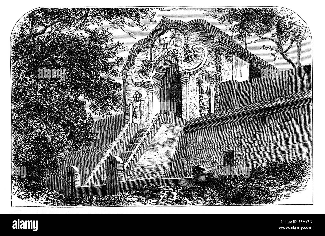 Victorian engraving of a temple entrance, Anuradhapura, Sri Lanka Stock ...