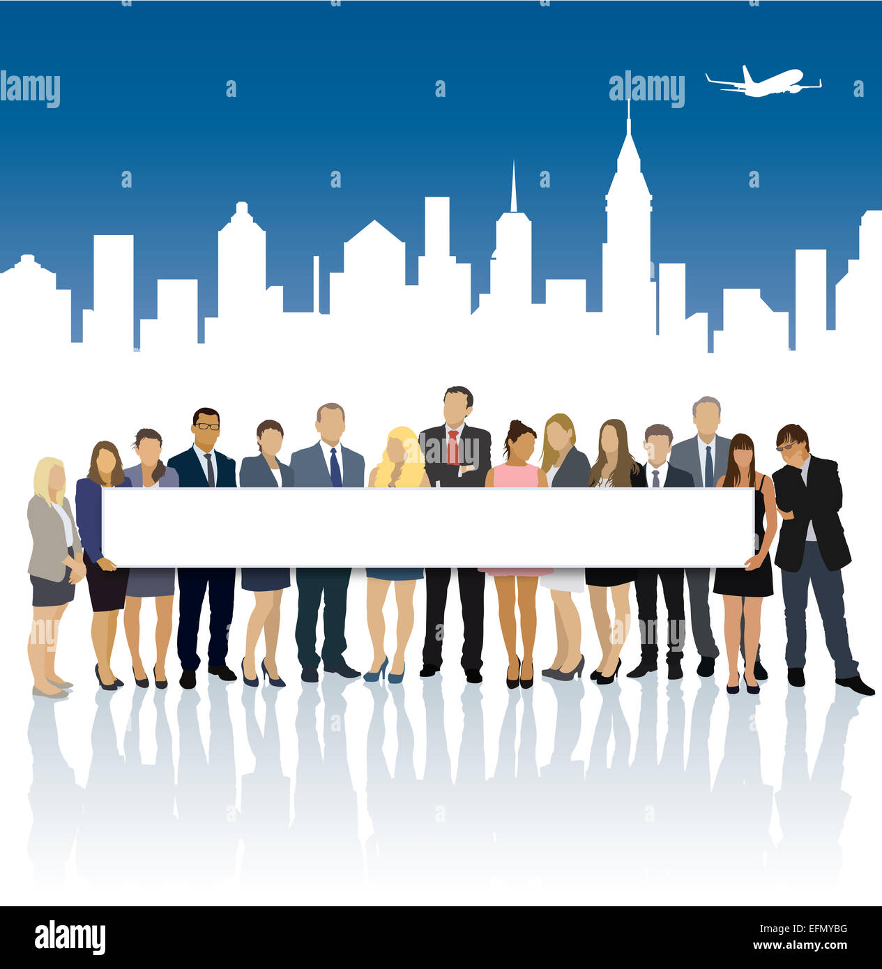 Crowd of businesspeople standing and holding big long billboard Stock ...