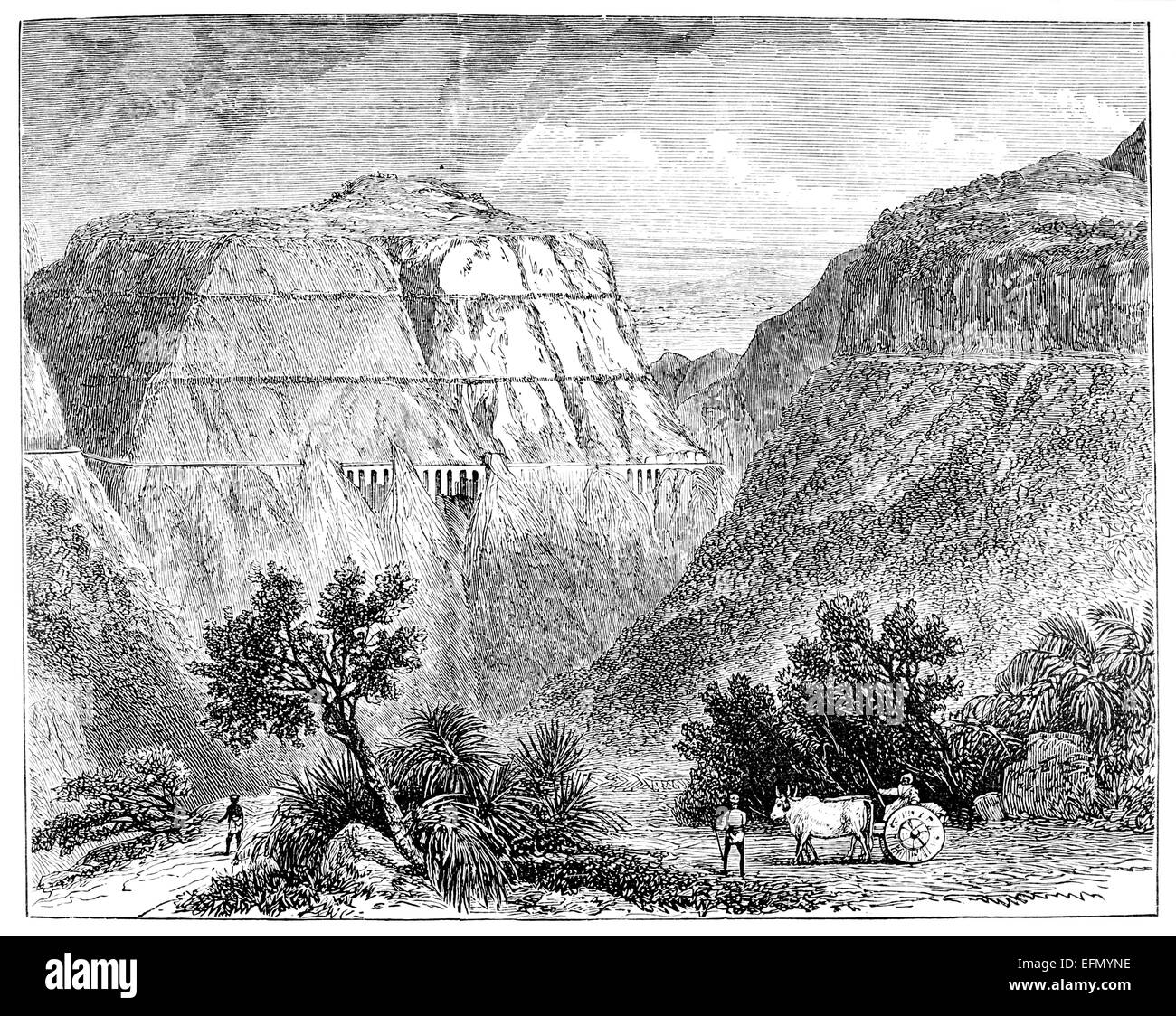 Victorian engraving of a view of the railway through Bhor Ghat, India ...