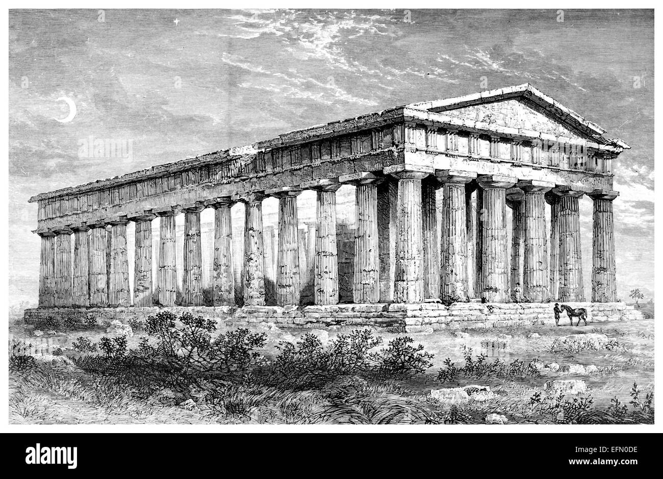 Victorian engraving of the ruins of an ancient Greek temple, Greece ...