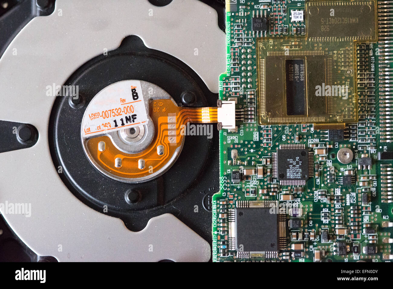 Computer Circuit Board Hard Disk Drive // Close-up of computer circuit board on an internal hard ...