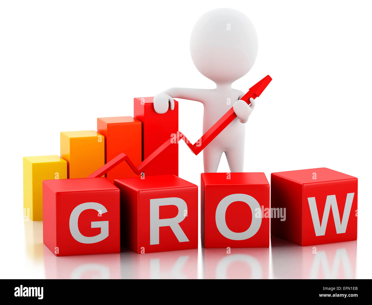 3d renderer image. White people with business statistic graph. Success ...