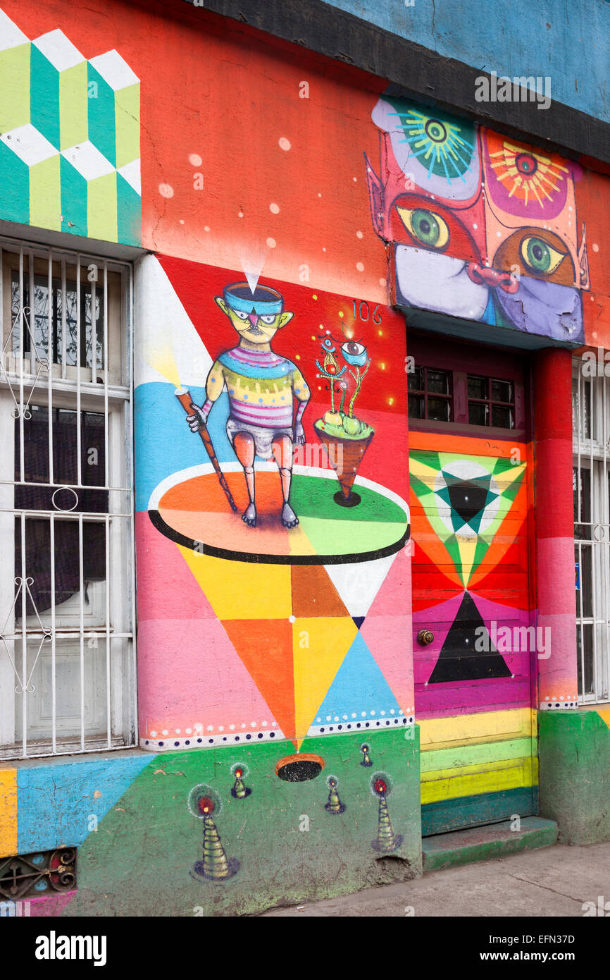 Street art in bohemian district Barrio Bellavista, Santiago, Chile ...