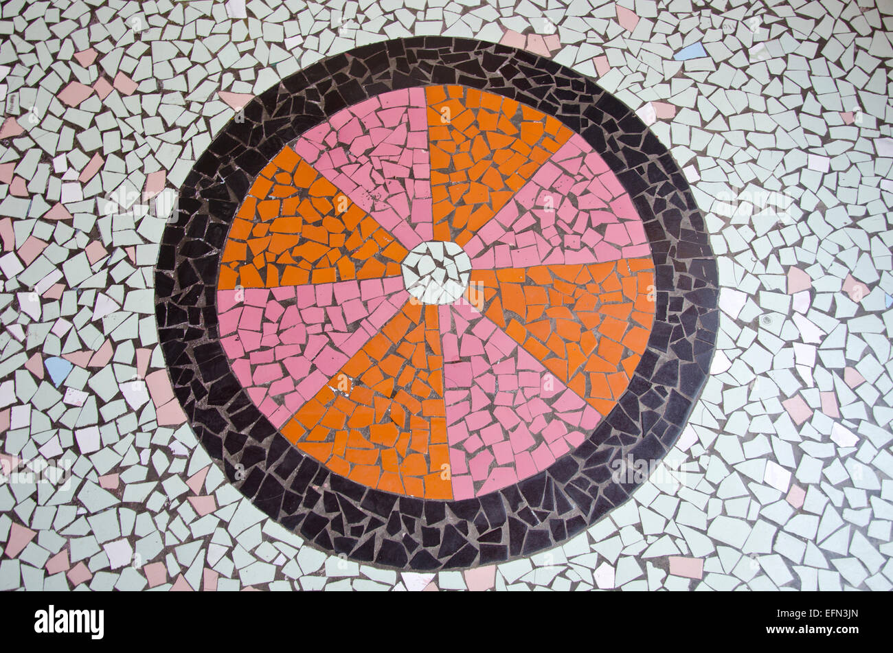 colorful mosaic on asia temple house floor. Architecture background ...