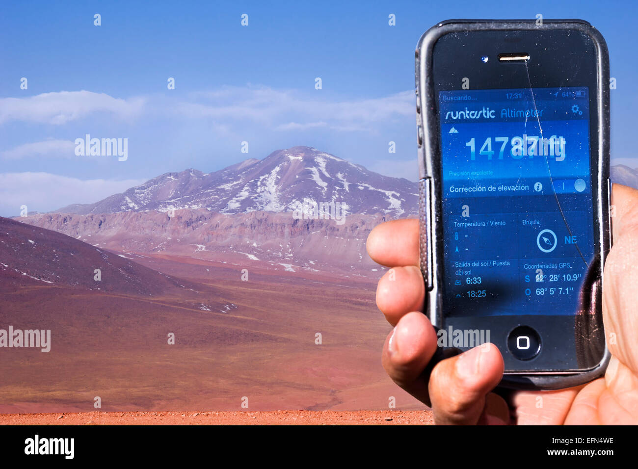 Device showing the elevation at high altitude in the Atacama desert ...