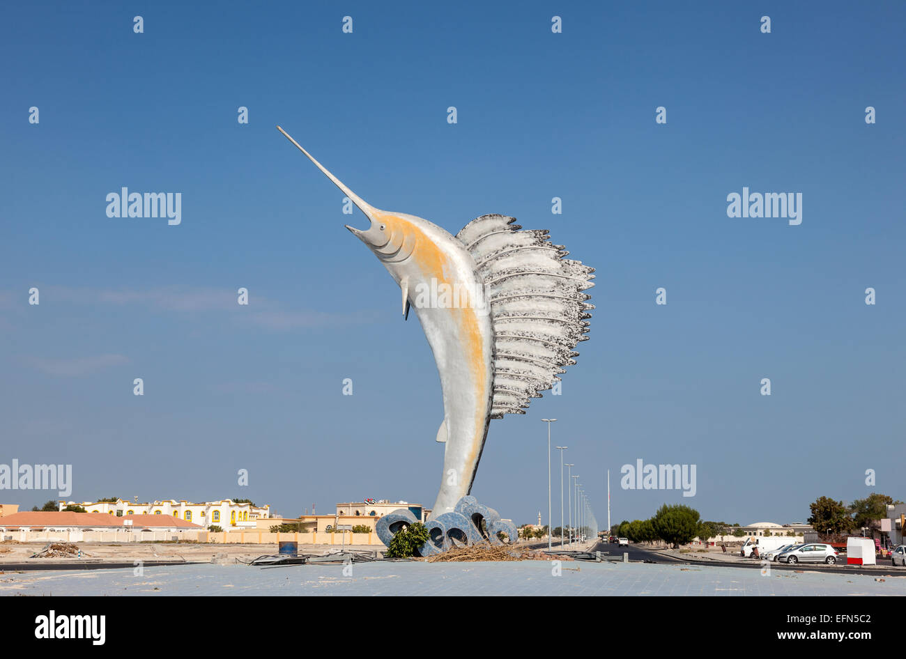Sailfish statue in a roundabout in Umm Al Quwain, United Arab Emirates ...