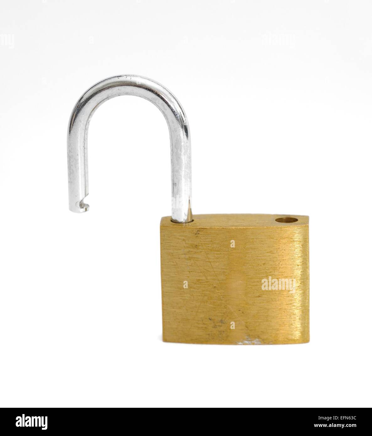 one Brass padlock unlocked open Stock Photo - Alamy