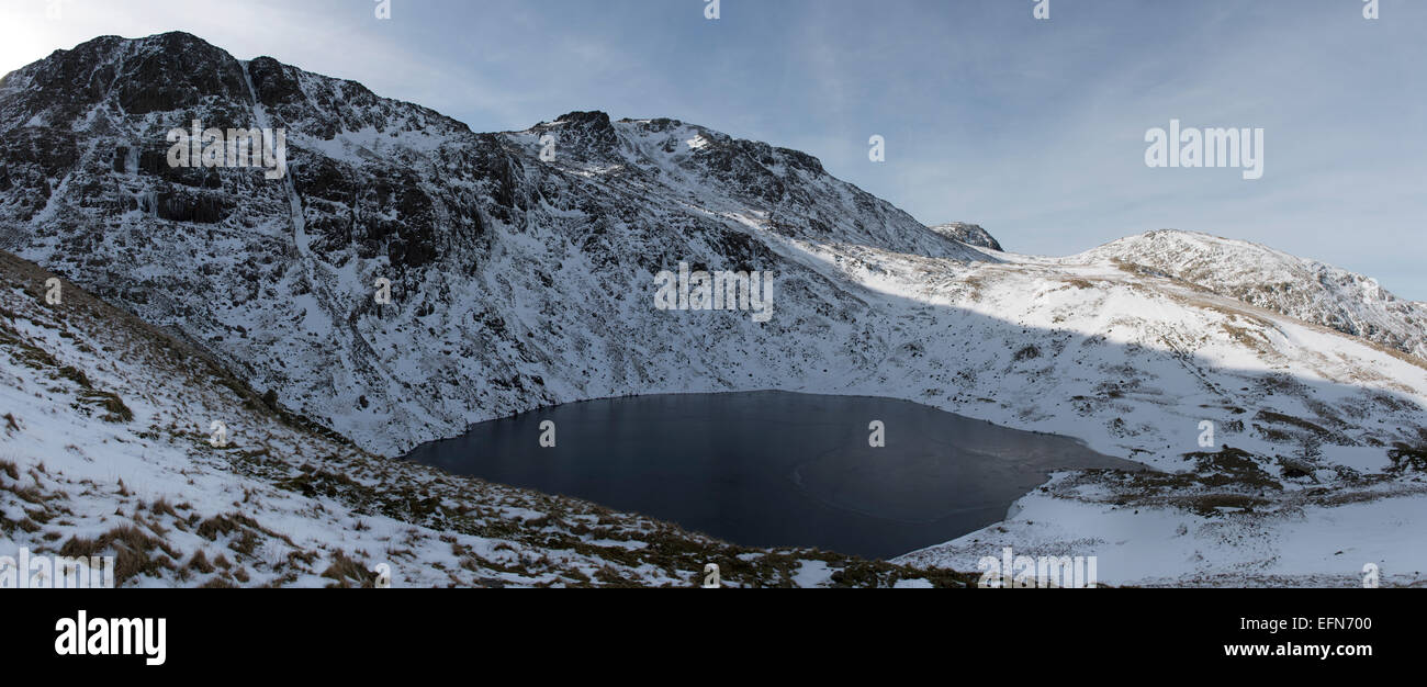Angle Tarn with Esk Pike during winter, English Lake District Stock ...