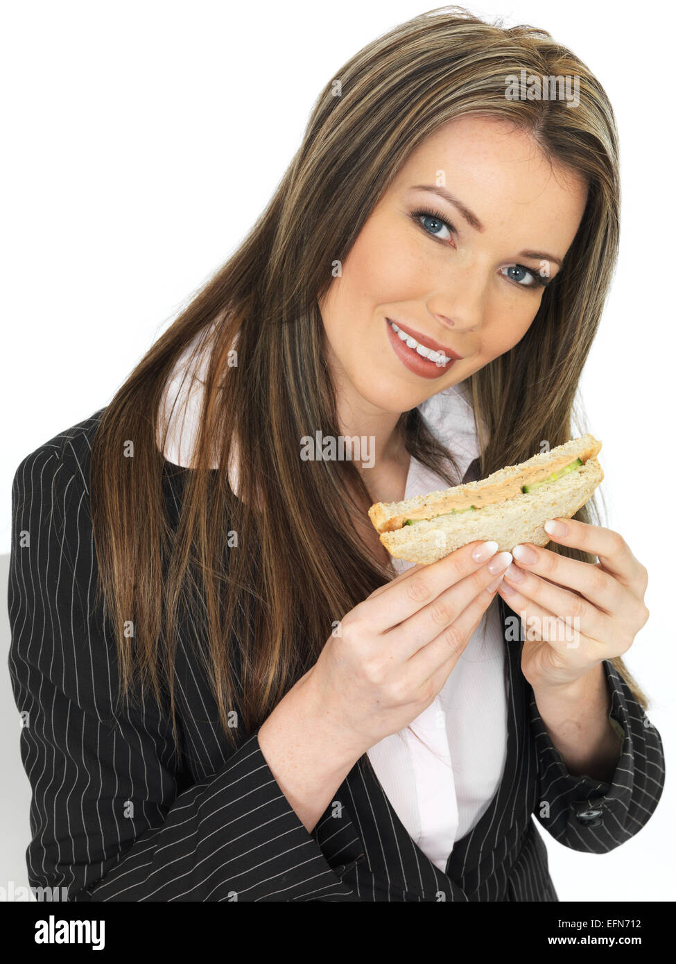 Young Attractive Business Woman Eating a Brown Bread Sandwich Stock ...