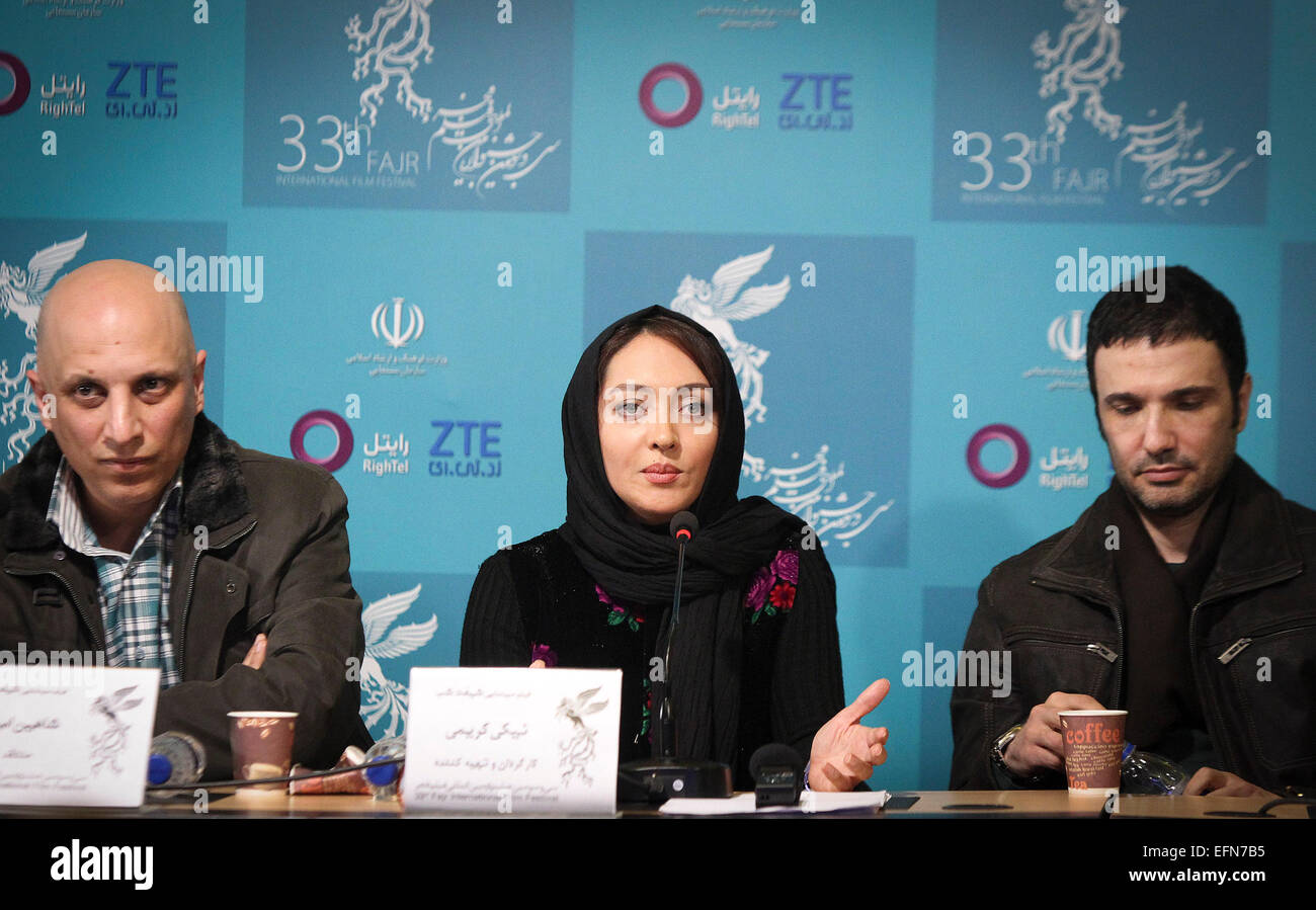 Tehran, Iran. 08th Feb, 2015. Iranian director Niki karimi (C) attends ...