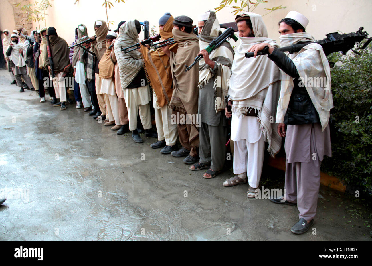 Nangarhar, Afghanistan. 8th Feb, 2015. Taliban fighters attend a ...