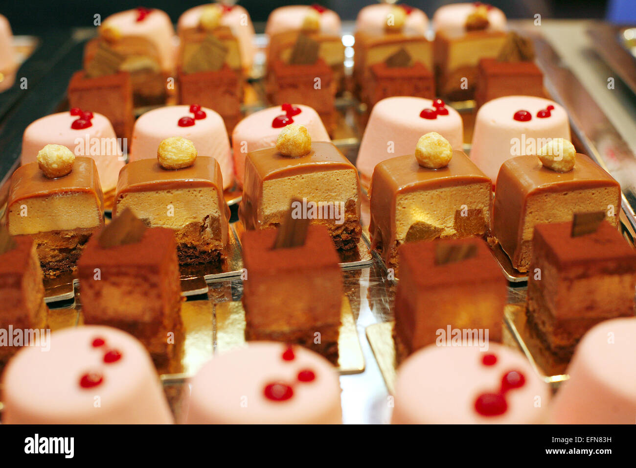 Many colorful small cakes. Colorful small delicious cakes as a ...