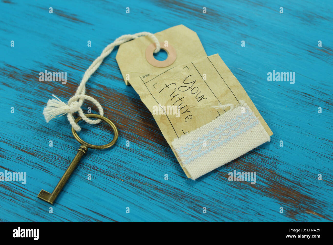 Key with a tag and the handwritten words 'your health' on it. Rustic ...