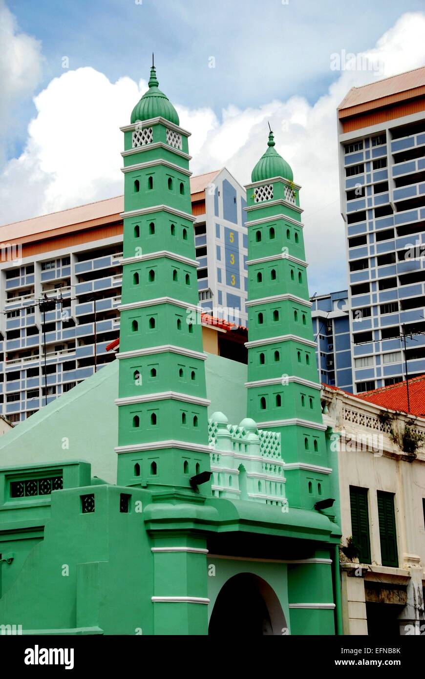 Singapore: Twin minarets flank the street facade of the 1826 Jamae ...