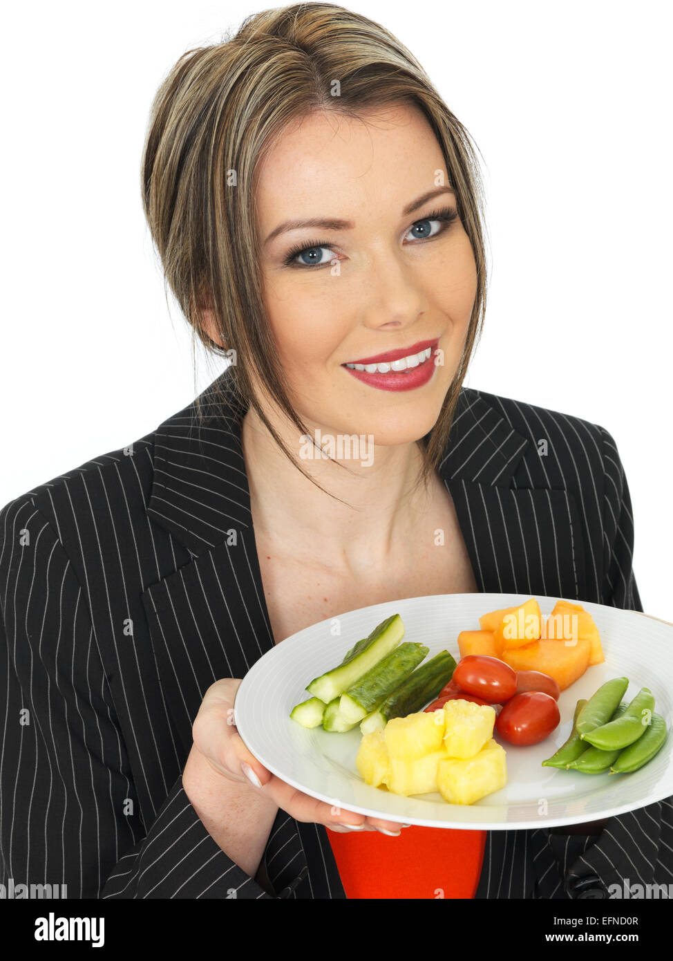 Young Healthy Business Woman With Five A Day Food Selection Stock Photo young-healthy-business-woman-with-five-a-day-food-selection-stock-photo