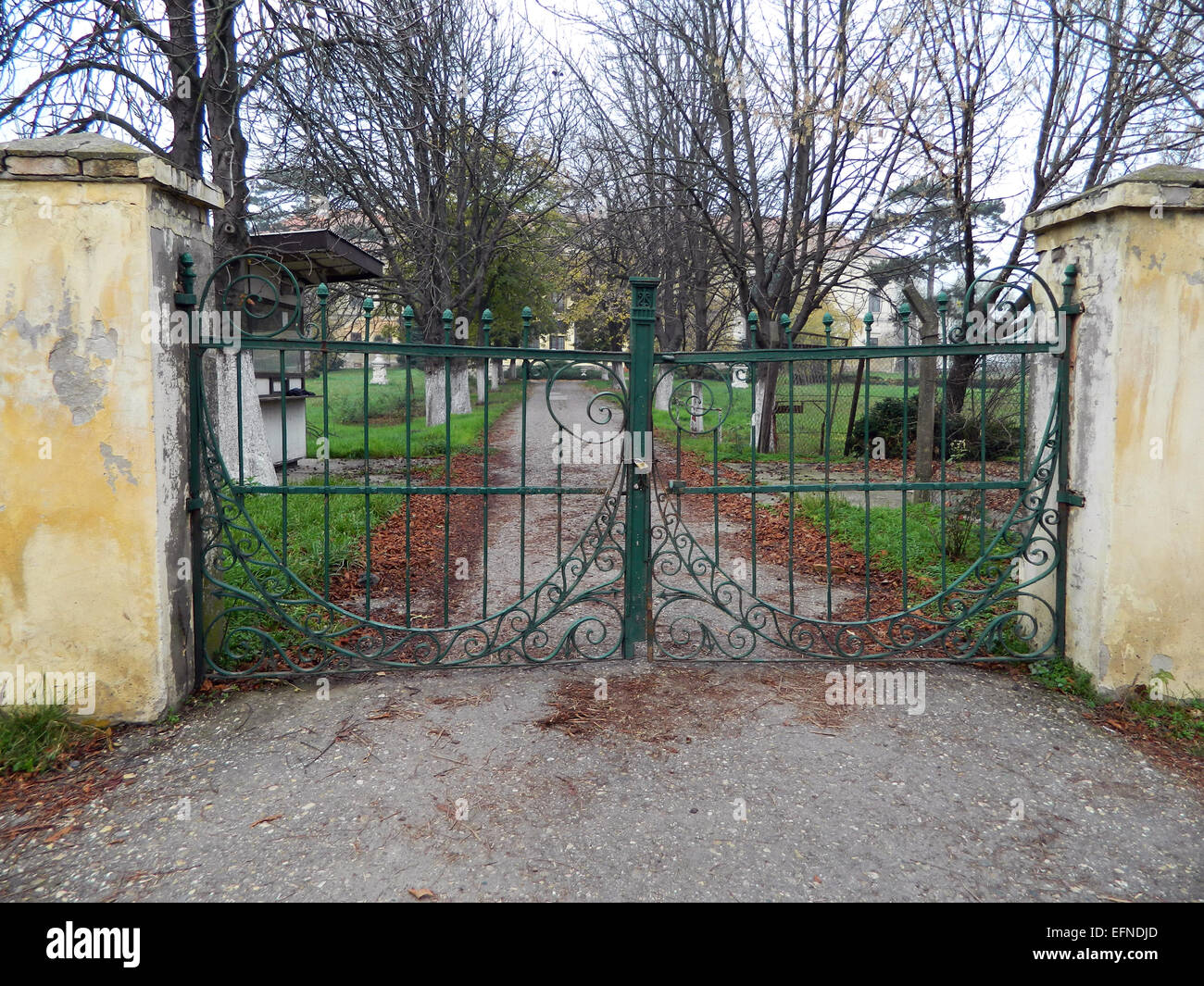Gate at the entrance to the old castle which is no longer used and has ...