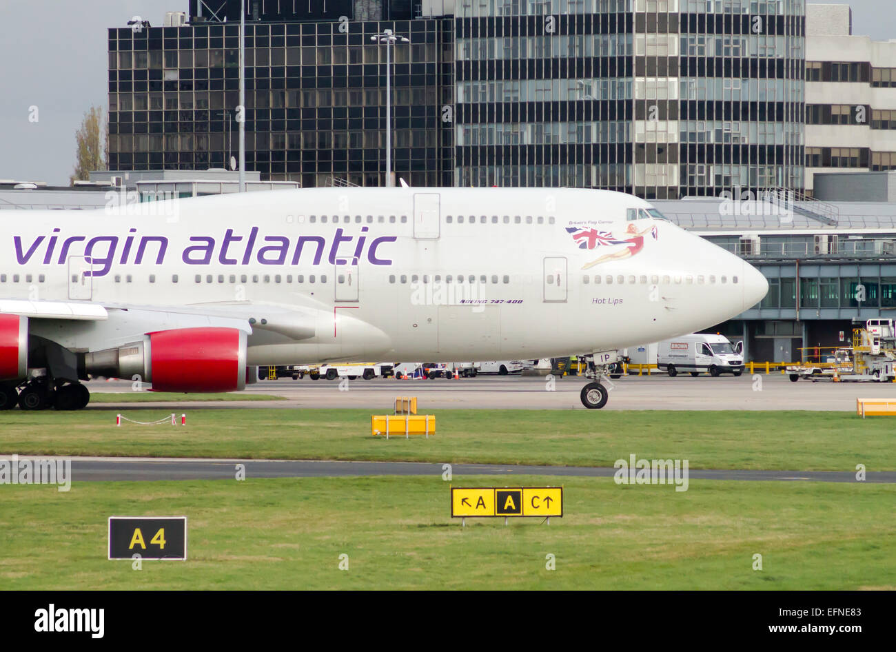 Virgin Atlantic Boeing 747, taxiing at Manchester International Airport ...