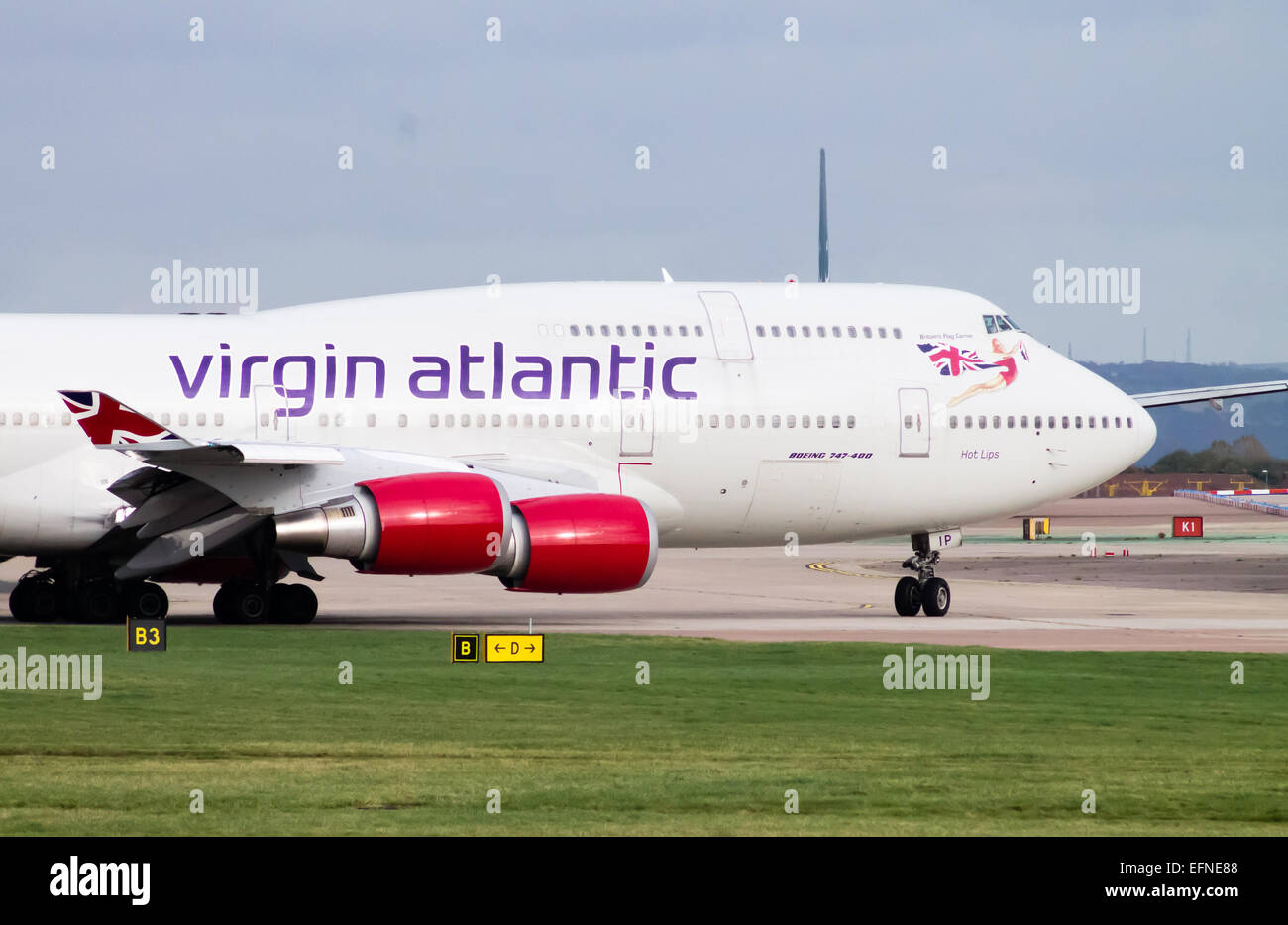 Virgin Atlantic Boeing 747, taxiing at Manchester International Airport ...