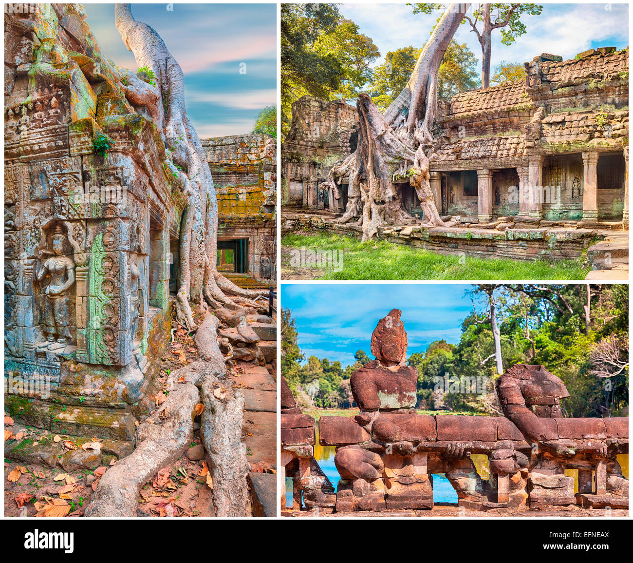 Ancient tree roots and statues of Angkor, collage Stock Photo - Alamy