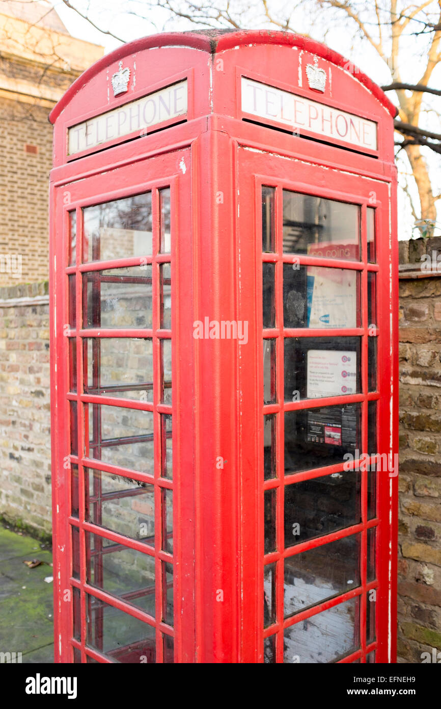 Close-up of traditional, iconic, red British telephone box, London ...
