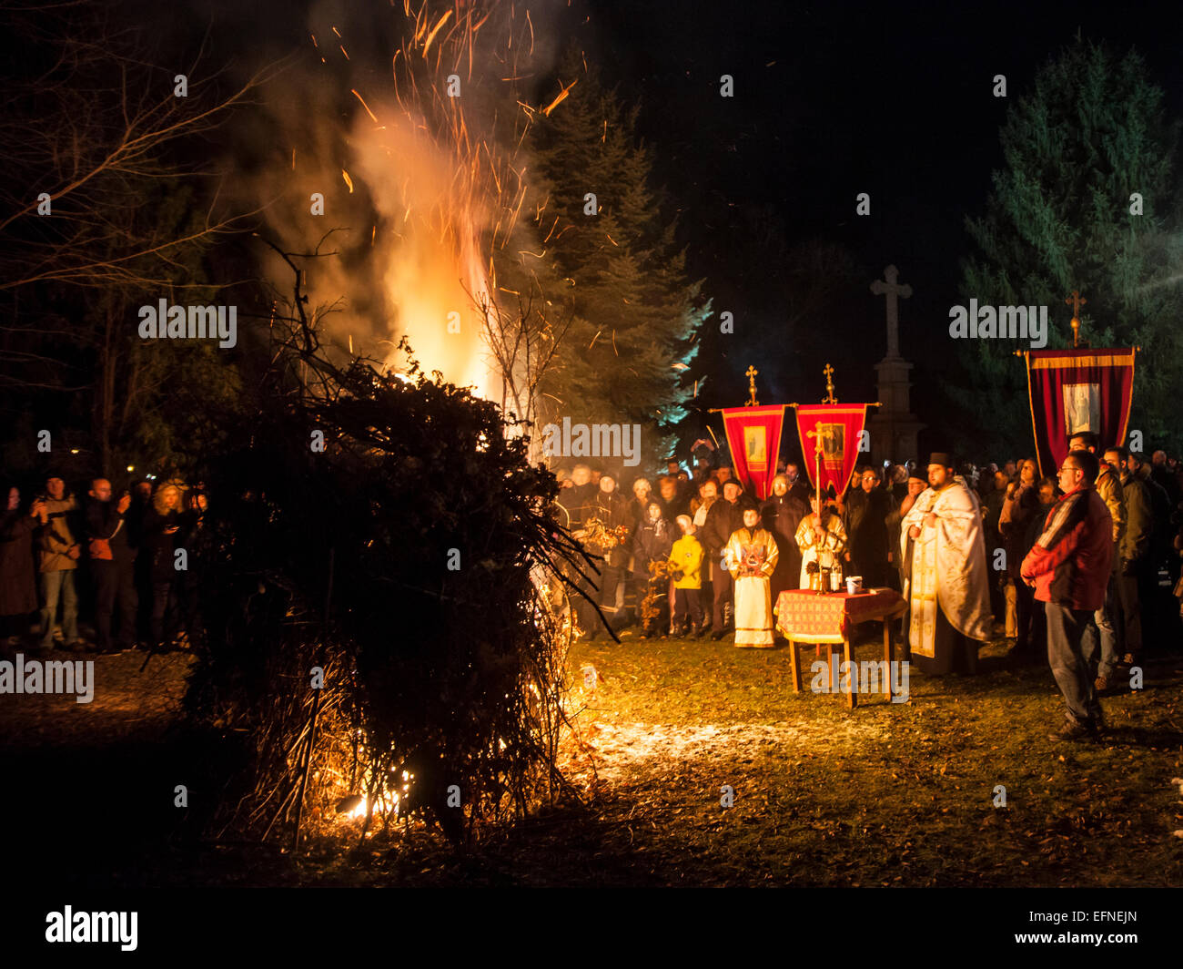 Burning branches of "Badnjak" is a traditional custom during Christmas ...