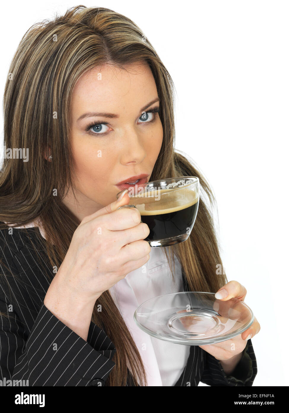 Confident Young Business Woman Drinking A Cup Of Strong Black Espresso ...
