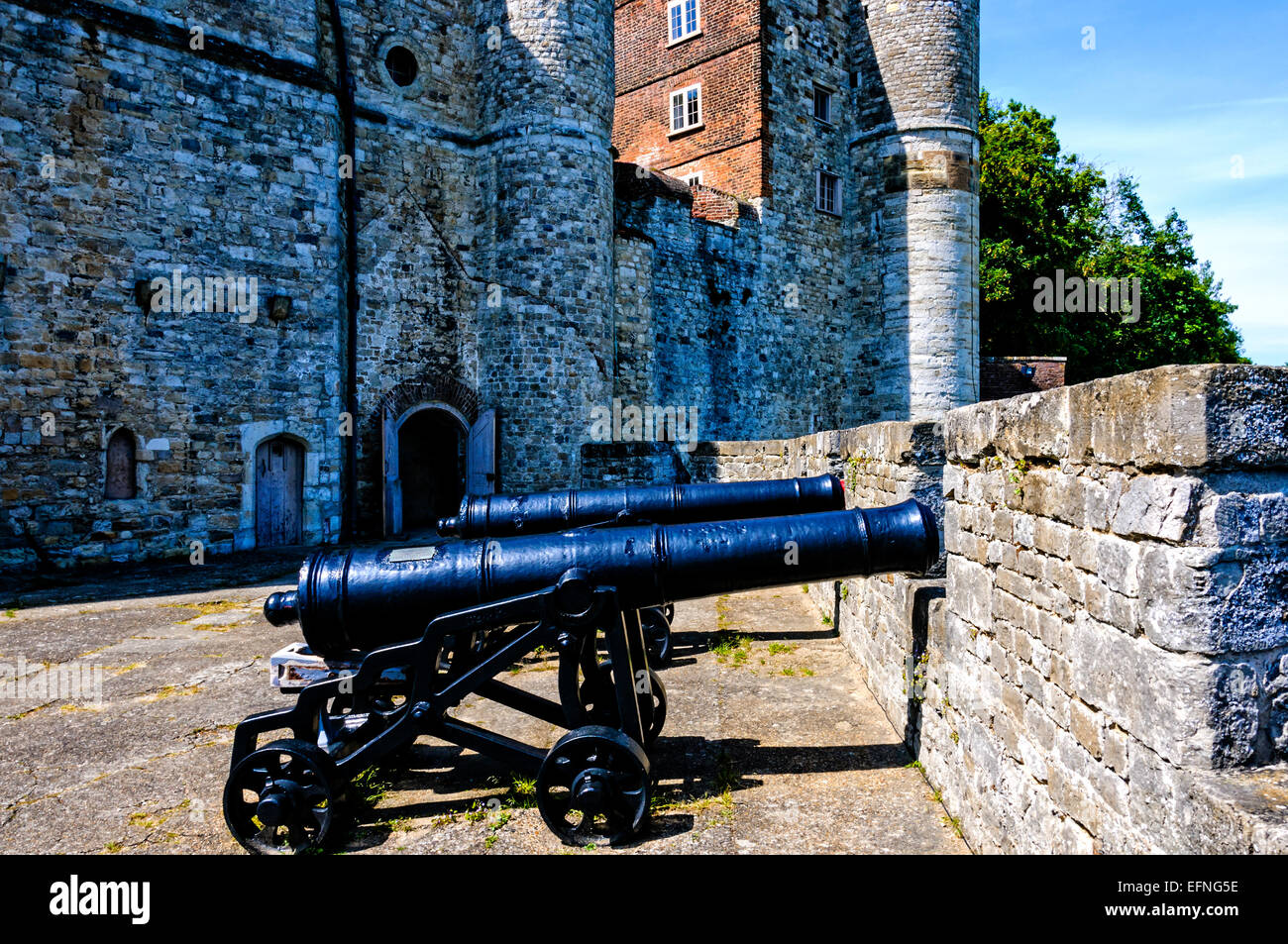 Cannons pointing over the River Medway situated on a triangular bastion ...