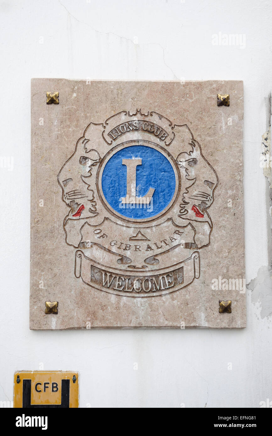 Stone plaque Welcome sign of Lions club of Gibraltar, Gibraltar ...