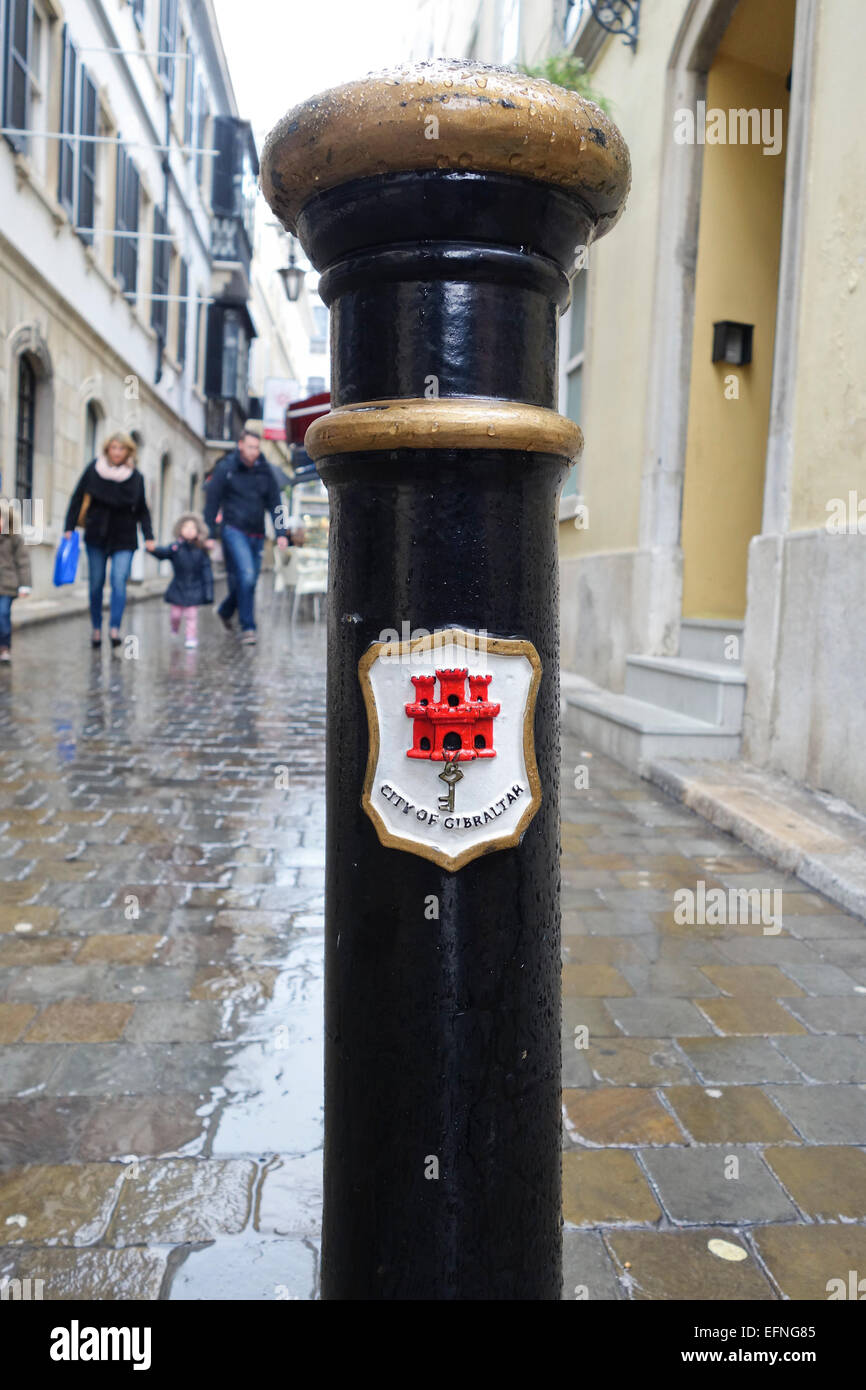 Street pillar, Traffic bollard, with flag of Gibraltar, City of ...