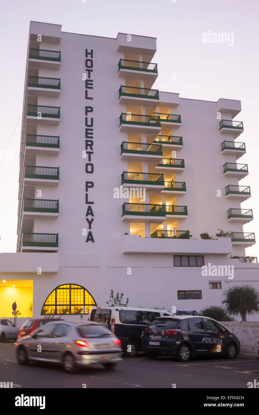 Car driving past Hotel Puerto Playa, Puerto de la Cruz, Tenerife ...