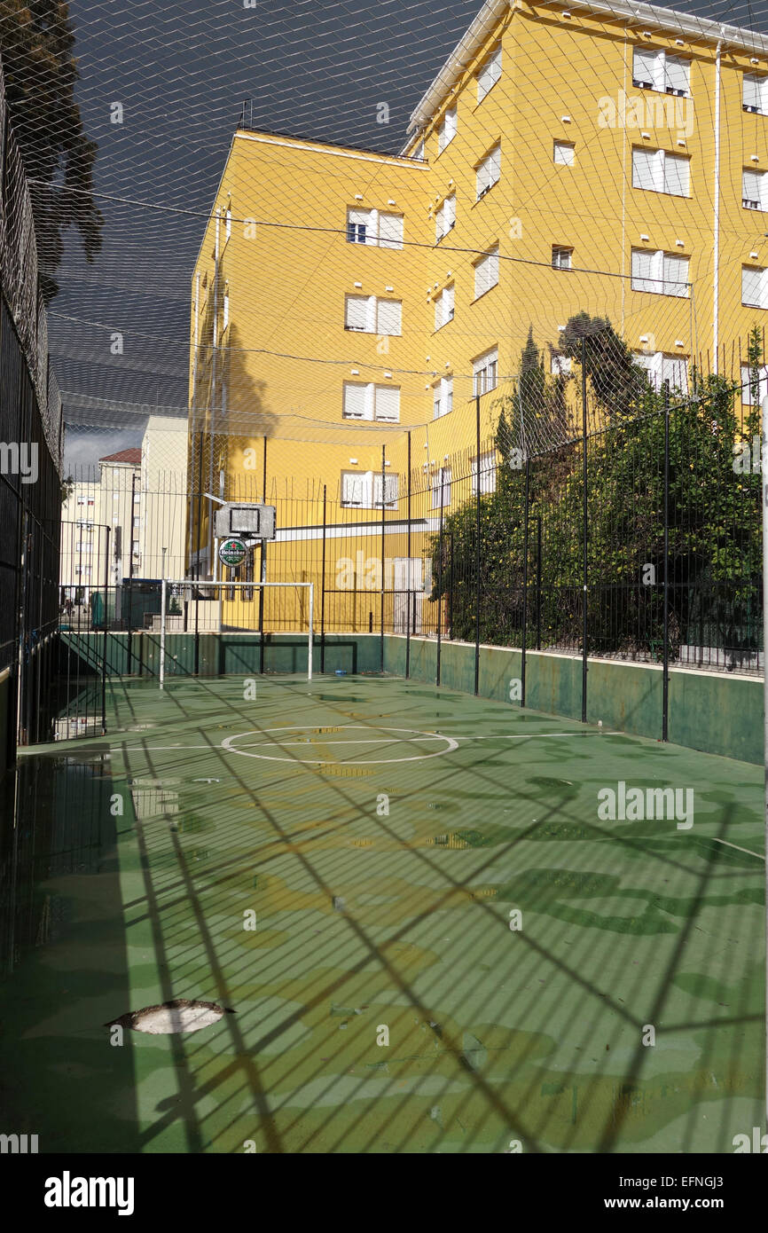Apartments residential buildings and basketball football playground ...