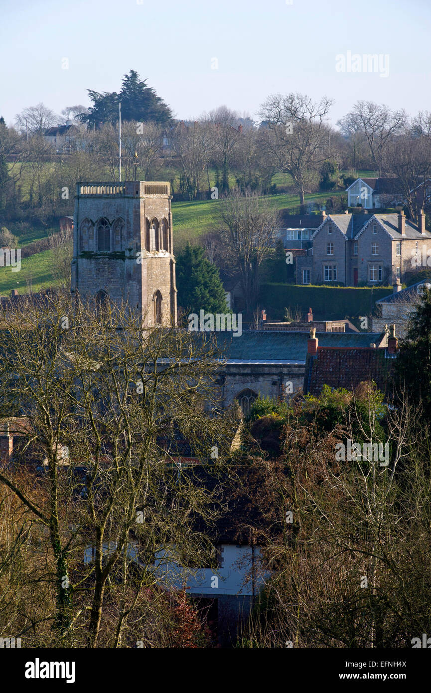 St Mary's Church and the village of Wedmore, Somerset, England Stock ...