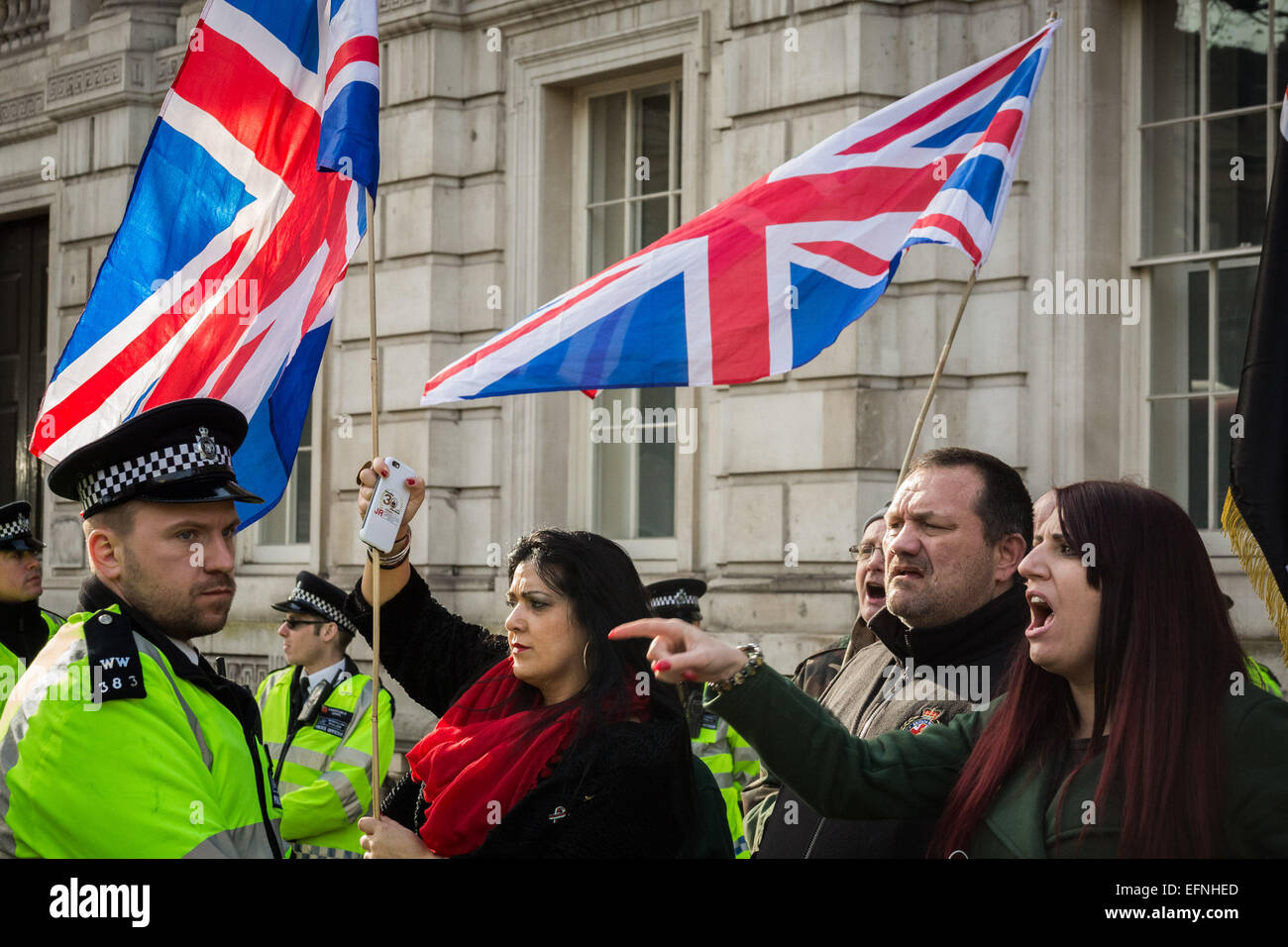 London, UK. 8th Feb, 2015. Britain First group counter-protest Muslim ...