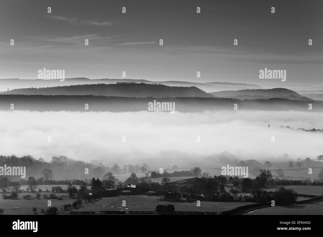 Low mist in fields Black and White Stock Photos & Images - Alamy