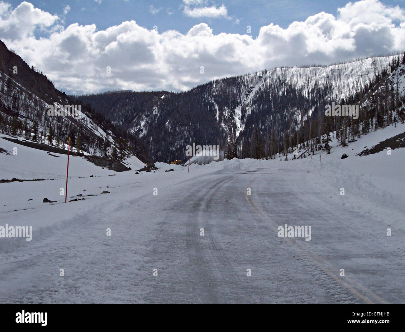 WYDOT crew clearing snow at the top of Sylvan Pass in Yellowstone ...