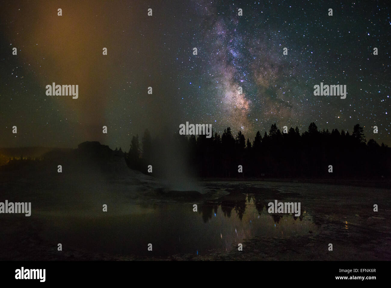 Castle Geyser in Yellowstone National Park with the Milky Way galaxy ...