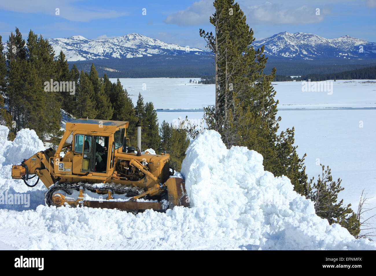 Snow plowing in Hayden Valley, Yellowstone National Park, captures the ...