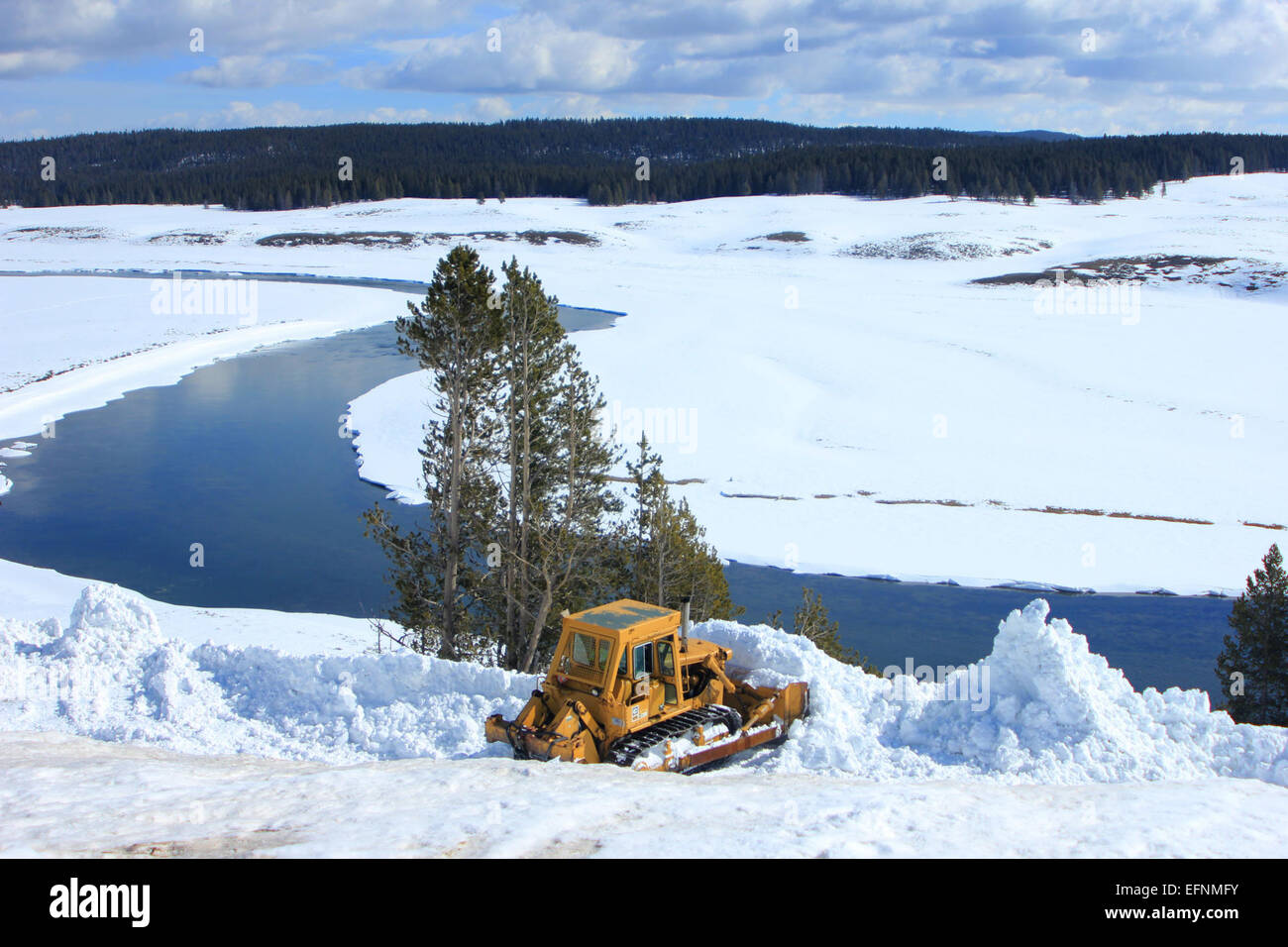 The snowplow in Hayden Valley, Yellowstone National Park, clears snow ...
