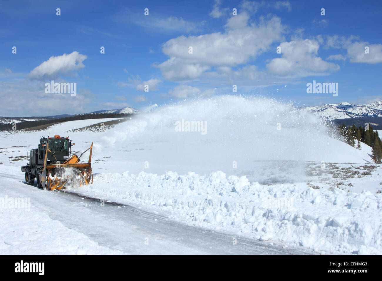 A snow blower is used in Hayden Valley, Yellowstone National Park, to ...