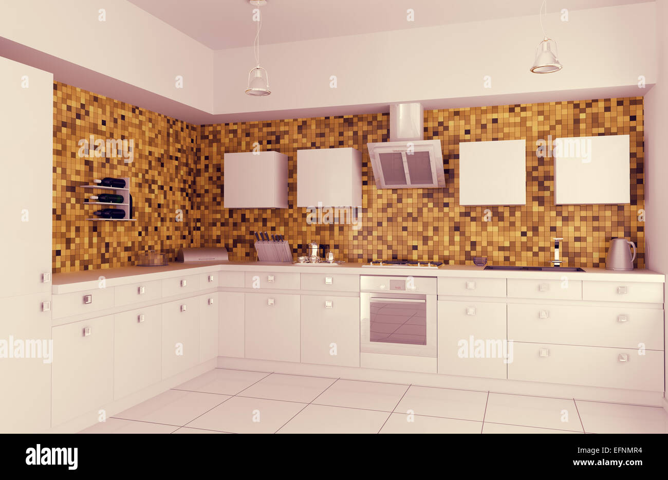Interior of modern kitchen 3d render Stock Photo - Alamy