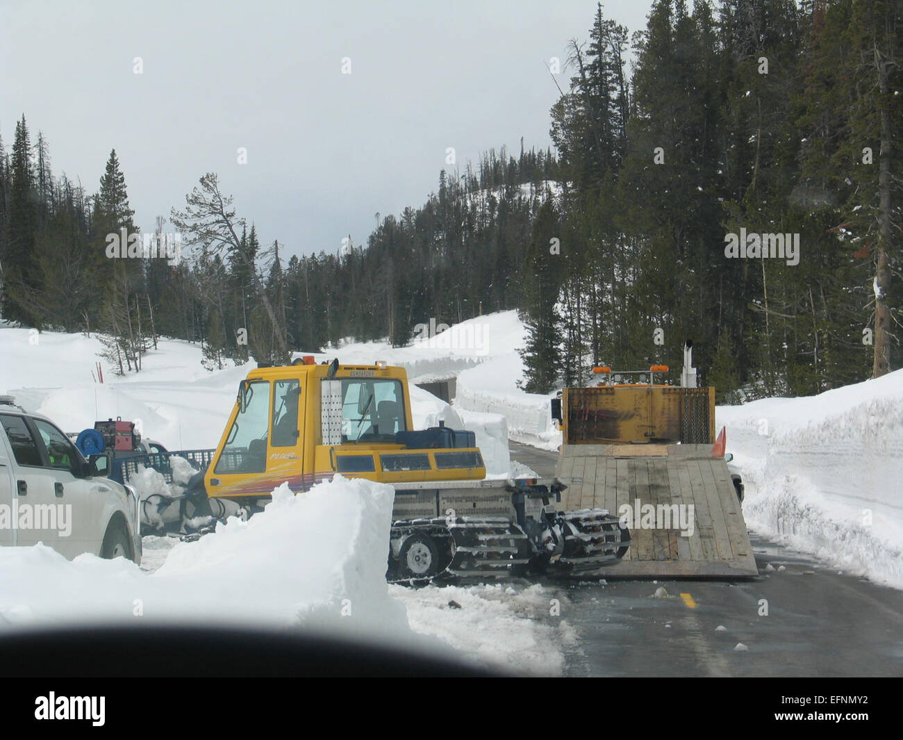 Davey Wyatt captures the process of loading a snow groomer during ...