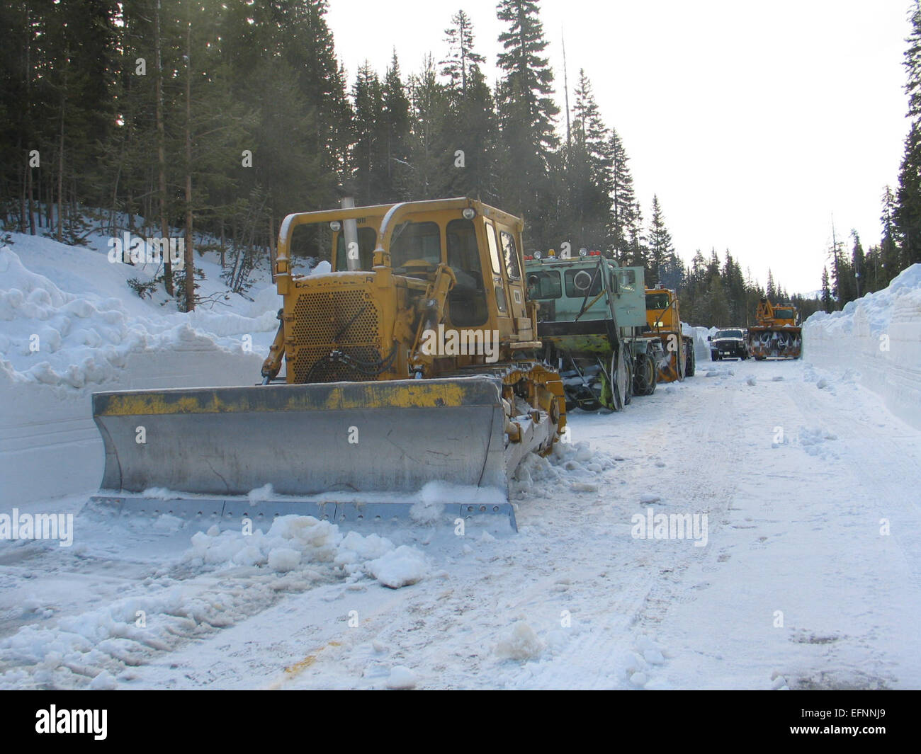 Spring plowing of Craig Pass in Yellowstone National Park, as captured ...