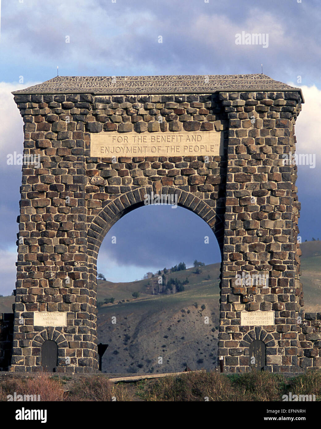 The Roosevelt Arch, built in 1903, stands at the North Entrance of ...