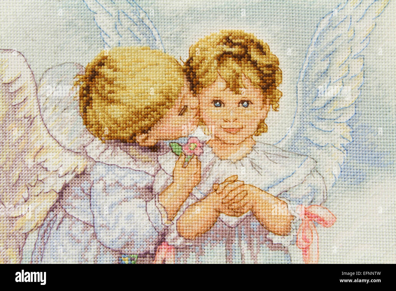 Cross-Stitch of boy and girl angels. Canfield Fair. Mahoning County ...